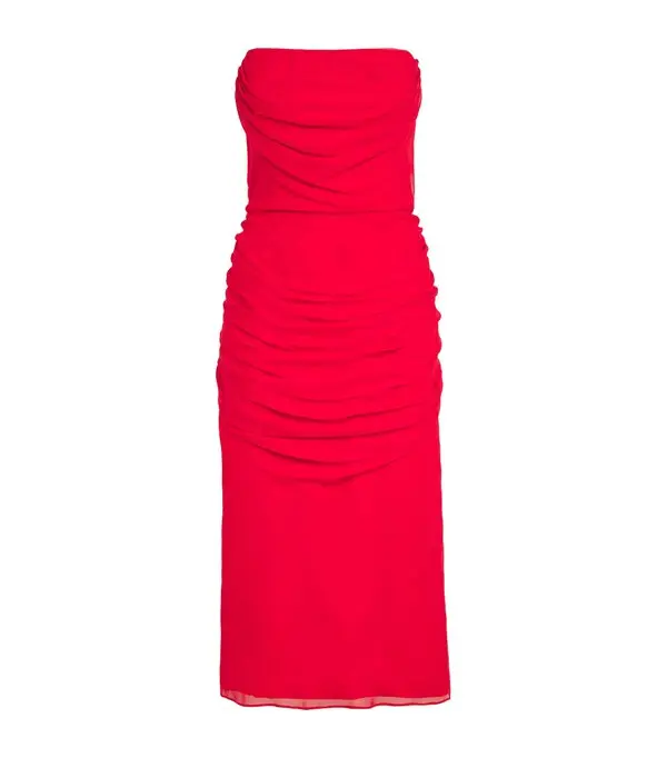 Carolina Herrera Silk Strapless Draped Midi Dress