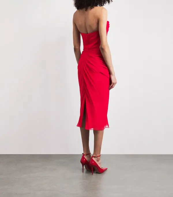Carolina Herrera Silk Strapless Draped Midi Dress