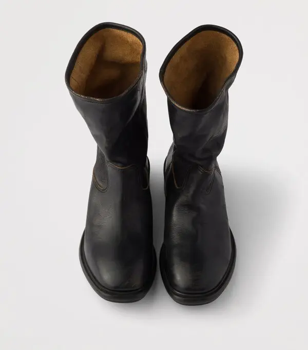 Prada Vintage-effect Leather Mid-calf Boots