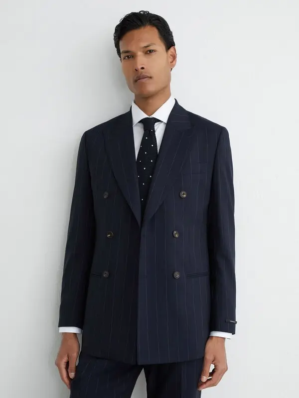 REISS Bank Virgin Wool Pinstripe Double-breasted Suit Blazer Tailored-fit