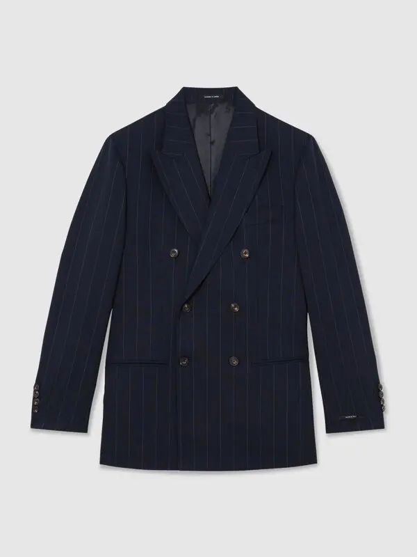 REISS Bank Virgin Wool Pinstripe Double-breasted Suit Blazer Tailored-fit