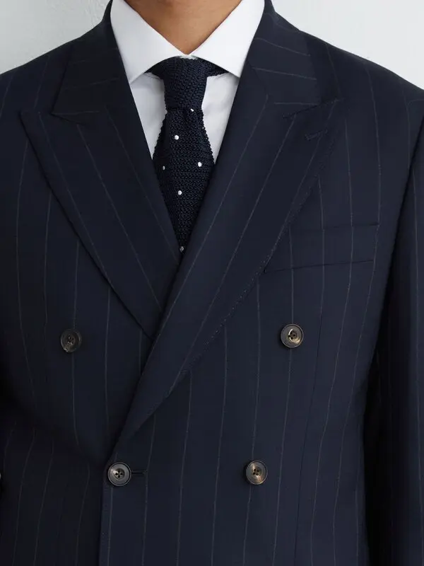 REISS Bank Virgin Wool Pinstripe Double-breasted Suit Blazer Tailored-fit