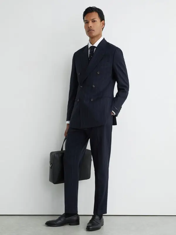 REISS Bank Virgin Wool Pinstripe Double-breasted Suit Blazer Tailored-fit