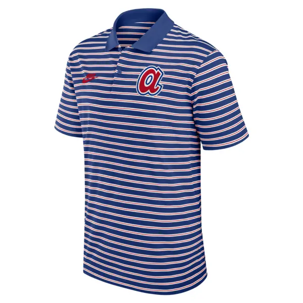 Nike Atlanta Braves Cooperstown Striped Victory Dri-fit Mlb Polo - Blue