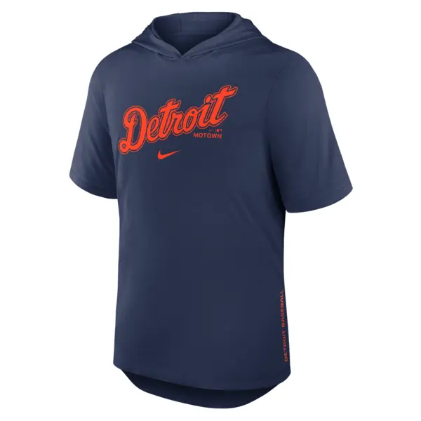 Nike Detroit Tigers Arched Wordmark Dri-fit Mlb Hooded T-shirt - Blue
