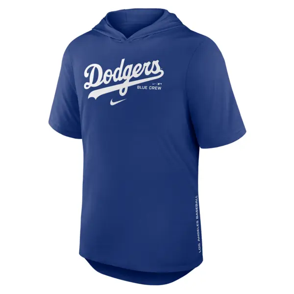 Nike Los Angeles Dodgers Arched Wordmark Dri-fit Mlb Hooded T-shirt - Blue
