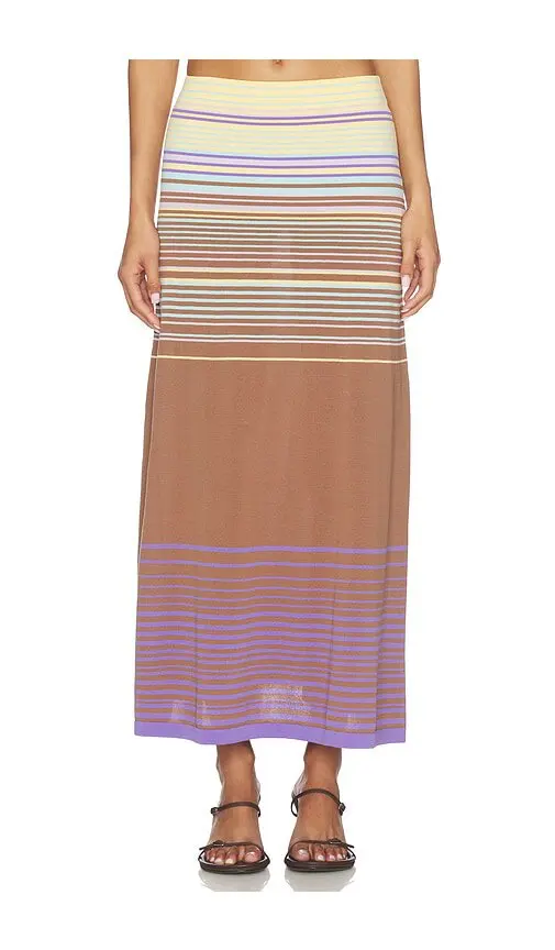 Faithfull The Brand Casia Maxi Skirt In Brown - Daniela Stripe Mocha Col. 26 Lilac