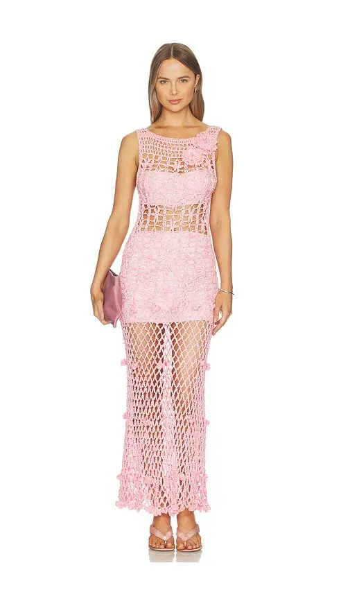 ANDREEVA Handmade Maxi Crochet Dress - Pink