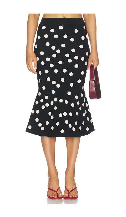 L'Agence Mae Polka Dot Flare Skirt - Black & Ecru Polka Dot