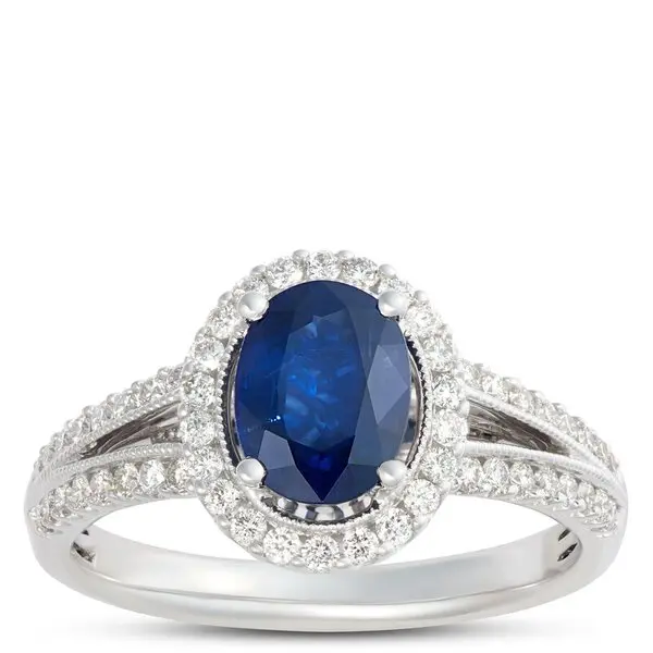 Benbridge Oval Sapphire And Diamond Halo Ring In 14k White Gold - Blue