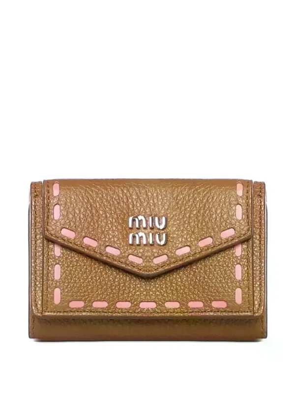 Miu Miu Contrast-stitch Leather Wallet - Brown