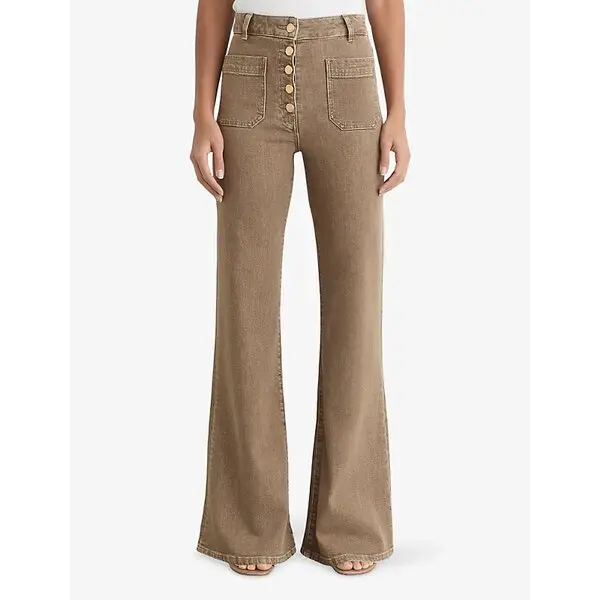REISS Cali Flared Denim Jeans - Light Brown