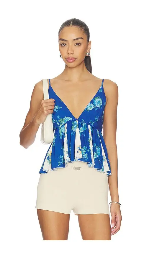 Free People Tillie Printed V-neck Tank Top - Blue
