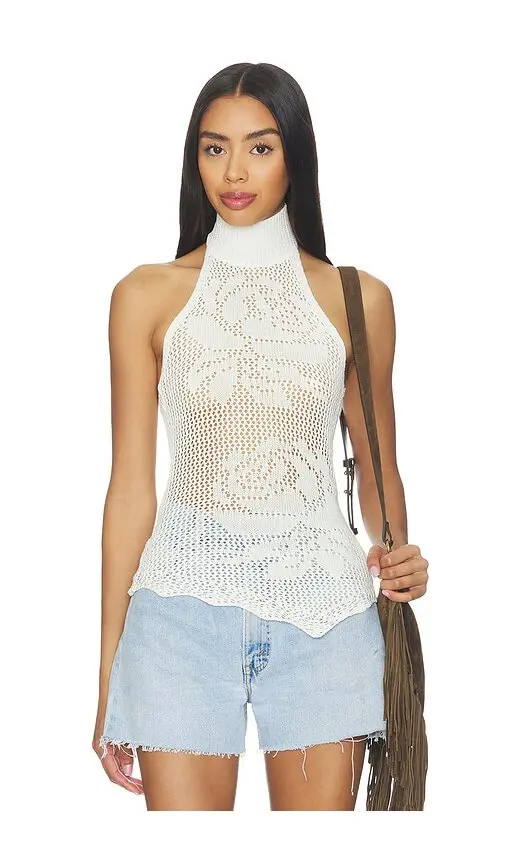 MORE TO COME Crochet Halter Top - Neutral