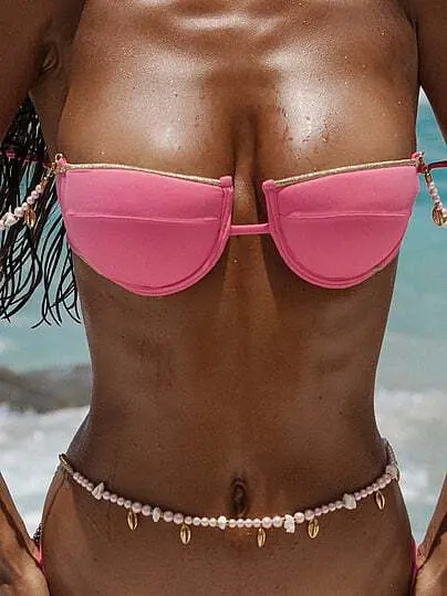 Victoria's Secret Seashell Italia Beaded Bikini Top - Pink