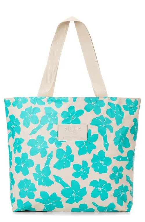 ALOHA COLLECTION Day Tripper Puakenikeni Water Resistant Tyvek® Tote - Blue Lagoon/sandstone