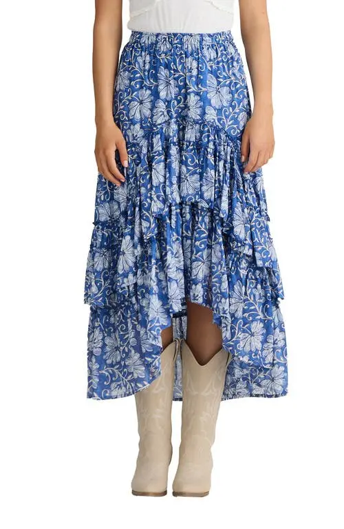 TALISMAN THE LABEL Floral High-low Tiered Midi Skirt - Blue Blossom