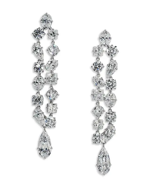 Nadri Riveria Cubic Zirconia Double Linear Earrings - Rhodium