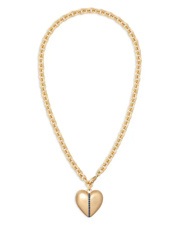 ROXANNE ASSOULIN Sapphire Stripe Puffy Heart Pendant Necklace - Gold/sapphire