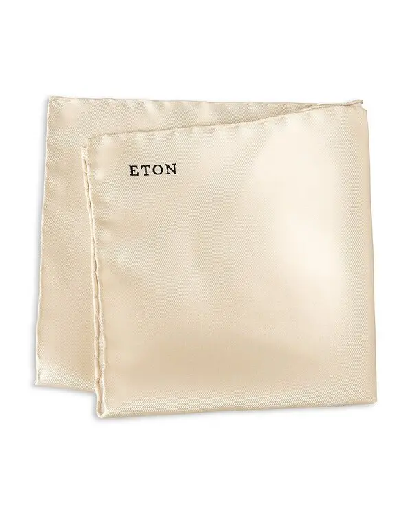 Eton Solid Silk Logo Pocket Square - Beige