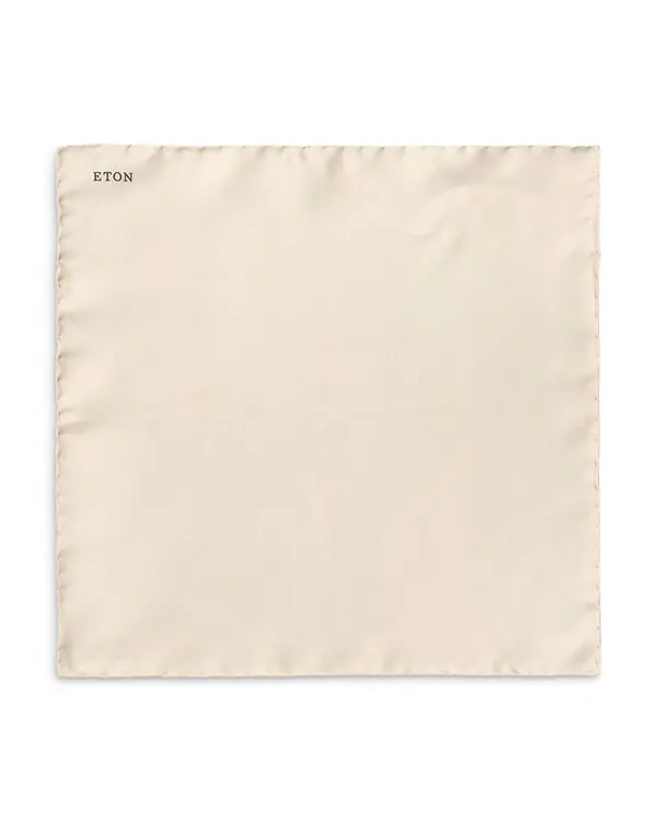 Eton Solid Silk Logo Pocket Square - Beige