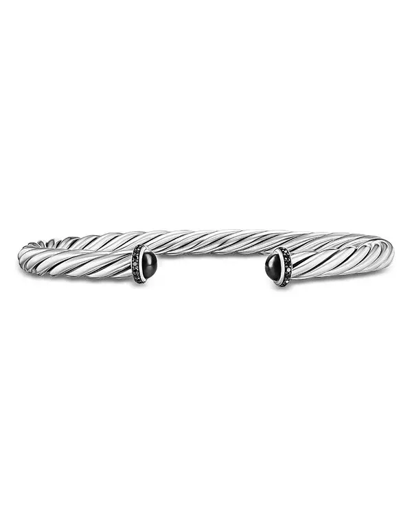 David Yurman Cable Cuff Bracelet In Sterling Silver With Black Onyx And Black Diamonds - Black/silver