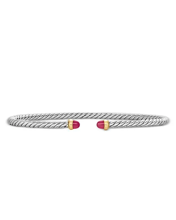 David Yurman Sterling Silver, 14k Yellow Gold And Ruby Flex Bracelet - Ruby/silver