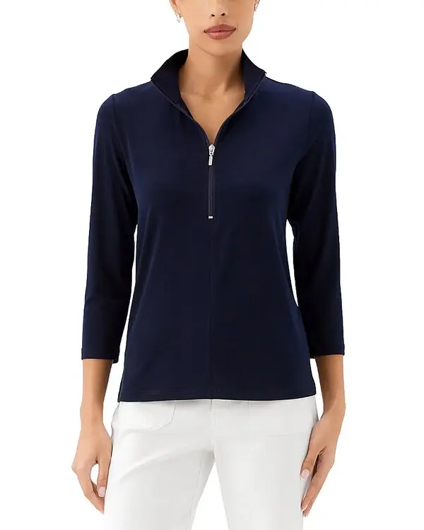 Karen Kane Quarter Zip Mock Neck Top - Navy