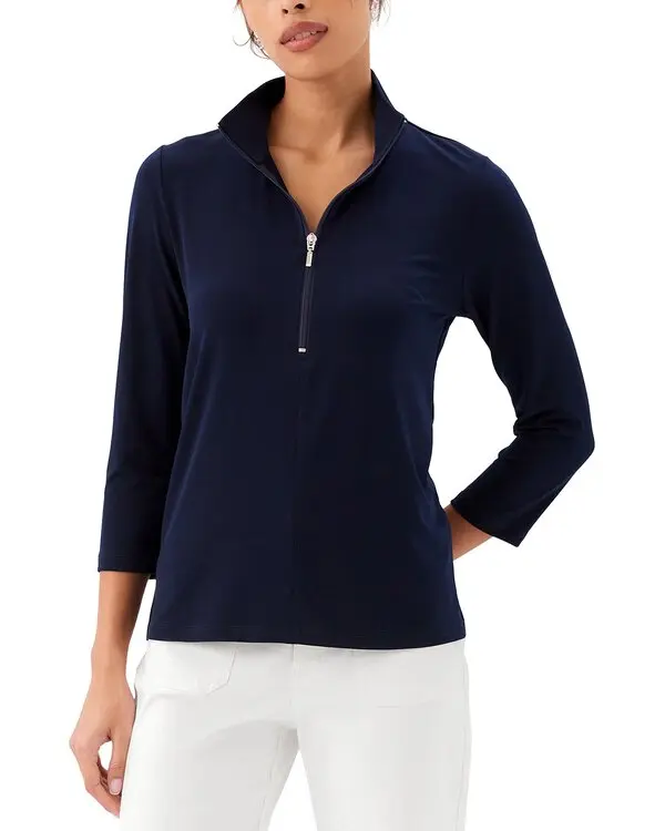 Karen Kane Quarter Zip Mock Neck Top - Navy