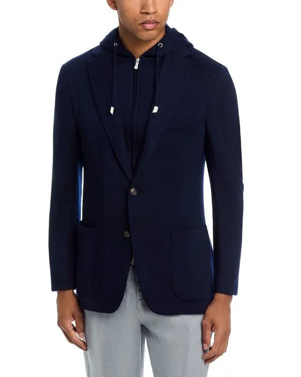 Eleventy Wool Jersey Jacket With Removable Hoodie - Navy