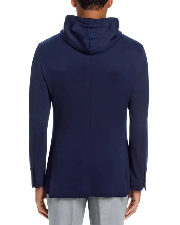 Eleventy Wool Jersey Jacket With Removable Hoodie - Navy