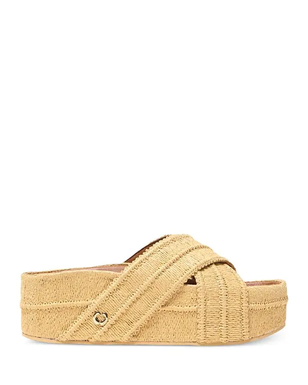 Maje Raffia Crisscross Platform Sandals - Beige
