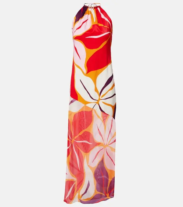 CALA DE LA CRUZ Accasia Floral Halterneck Maxi Dress - Red