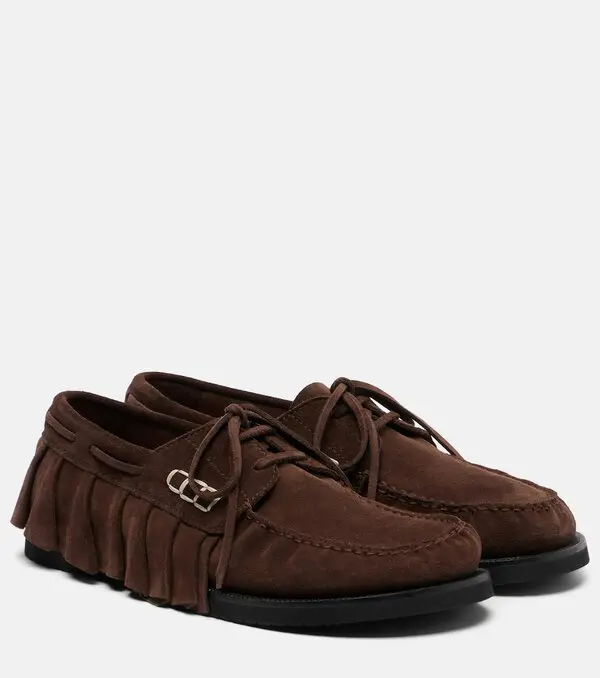 JW Anderson Ruffled Suede Boat Shoes - Brown