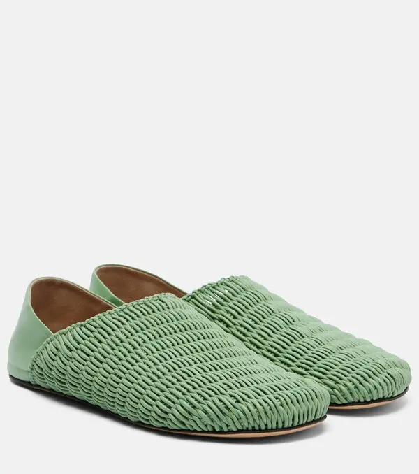 JW Anderson Babouche Woven Leather Loafers - Green