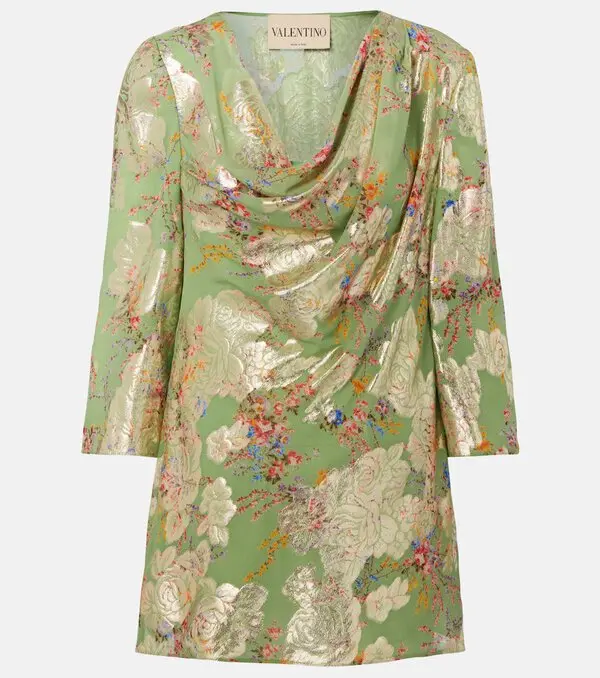 Valentino Garavani Draped Fil Coupé Silk-blend Lamé Blouse