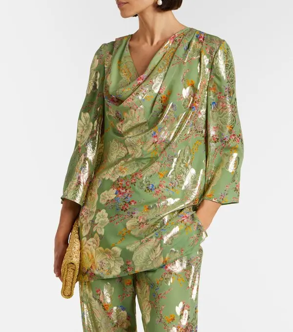 Valentino Garavani Draped Fil Coupé Silk-blend Lamé Blouse
