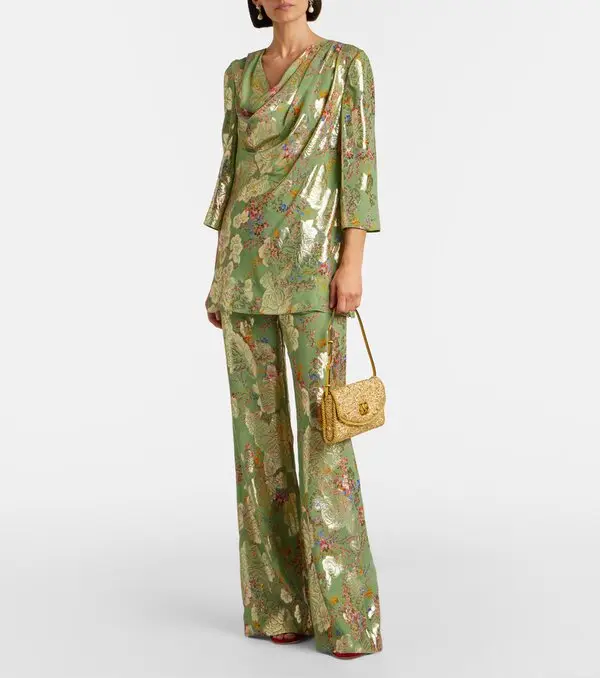 Valentino Garavani Draped Fil Coupé Silk-blend Lamé Blouse