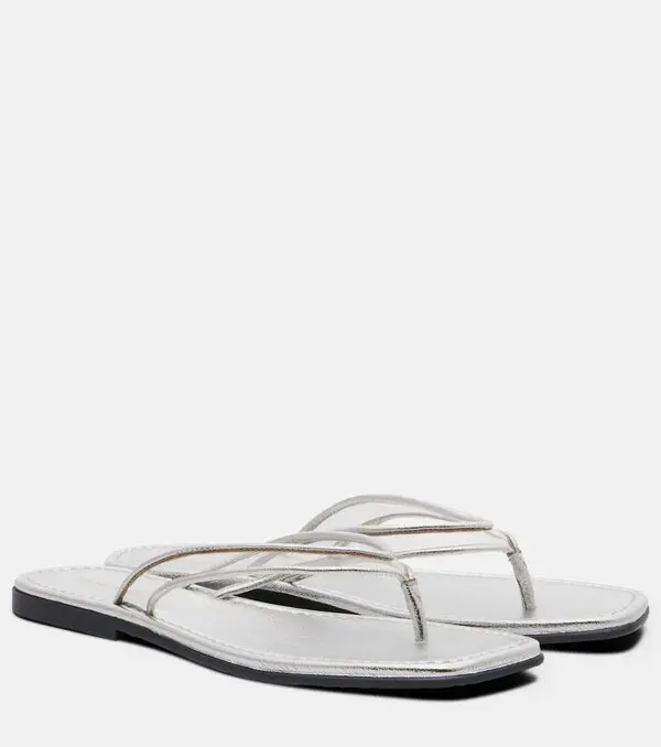 Veronica Beard Clea Leather-trimmed Thong Sandals - Silver