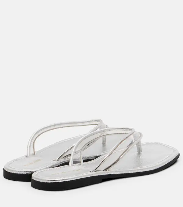 Veronica Beard Clea Leather-trimmed Thong Sandals - Silver