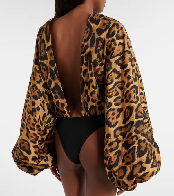 Alaïa Oversized Animal-print Bodysuit - Brown