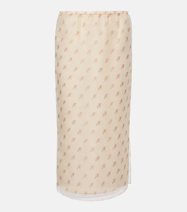 Khaite Sydni Floral Silk Organza Slip Skirt - Pink
