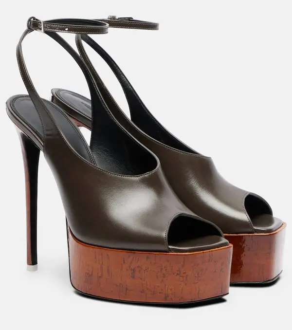 Attico Ornella Leather Platform Slingback Pumps - Brown