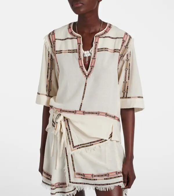 Isabel Marant Étoile Fiosa Embroidered Silk Top With Fringes - White