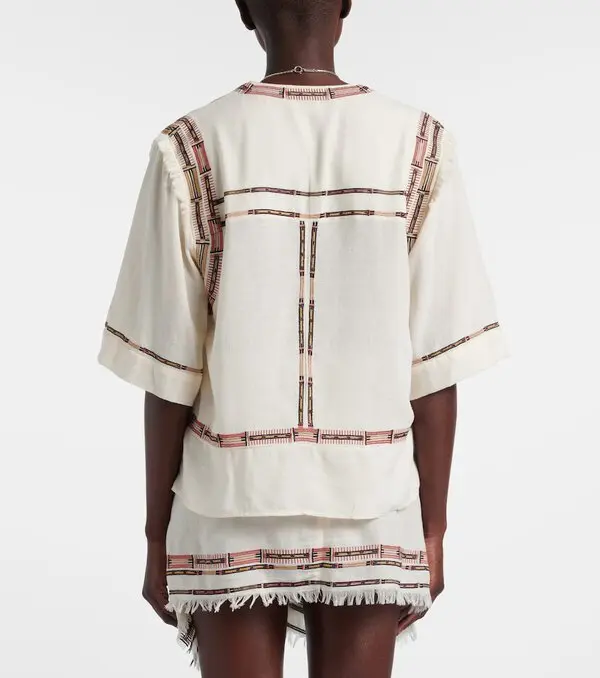 Isabel Marant Étoile Fiosa Embroidered Silk Top With Fringes - White