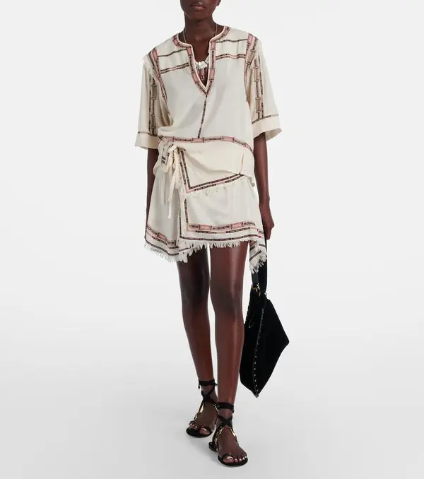 Isabel Marant Étoile Fiosa Embroidered Silk Top With Fringes - White