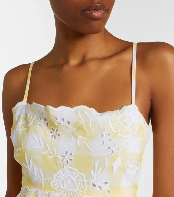 JULIET DUNN Embroidered Checked Cotton Midi Dress - Yellow
