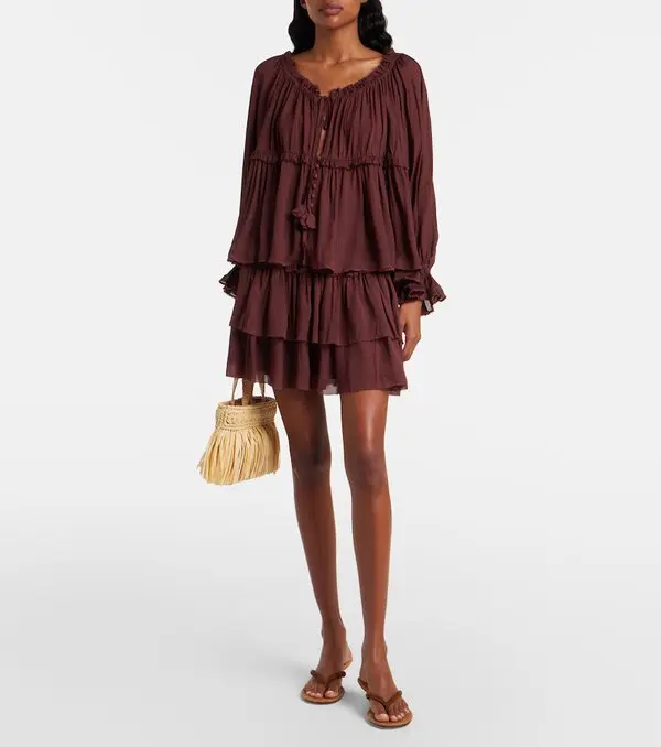 Poupette St Barth Farrah Tiered Miniskirt - Brown