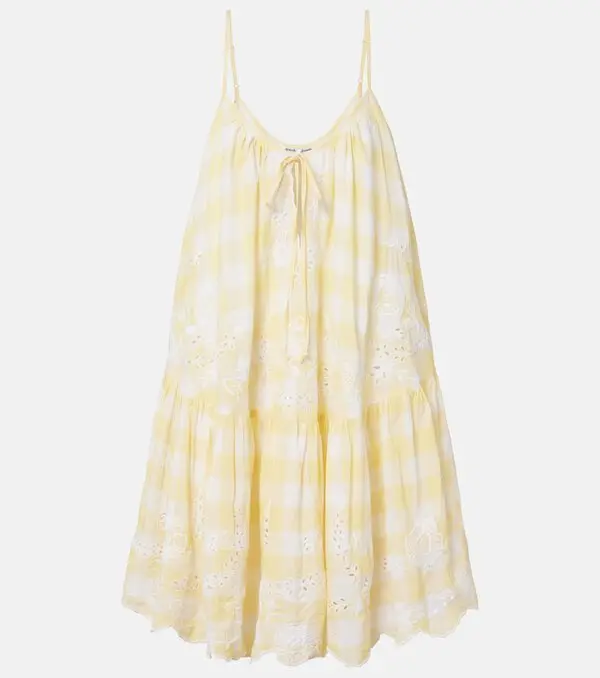 JULIET DUNN Embroidered Checked Cotton Minidress - Yellow