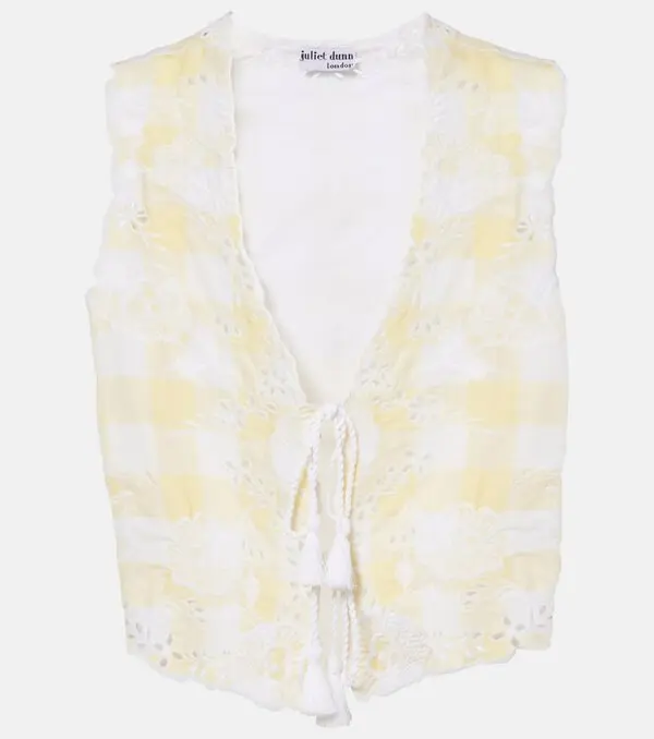 JULIET DUNN Embroidered Checked Cotton Vest - Yellow